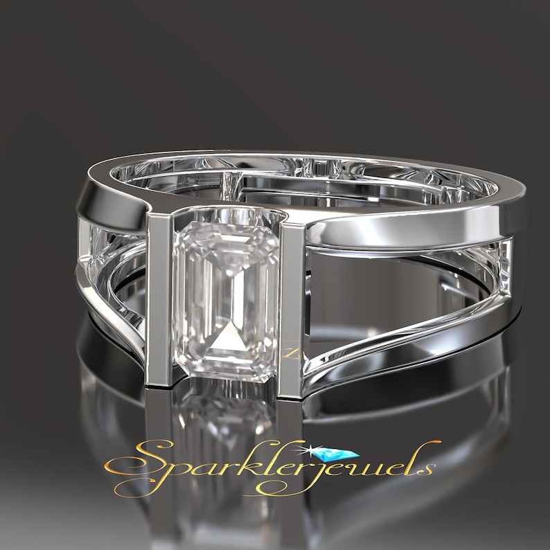 Emerald Cut Moissanite Men's Ring, Solid Gold Ring for Men, Emerald Lab ...
