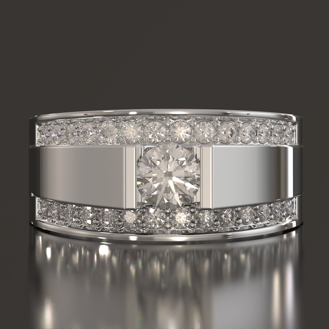 Round Moissanite Men's Ring, Diamond Ring for Men, Certified Round Lab ...