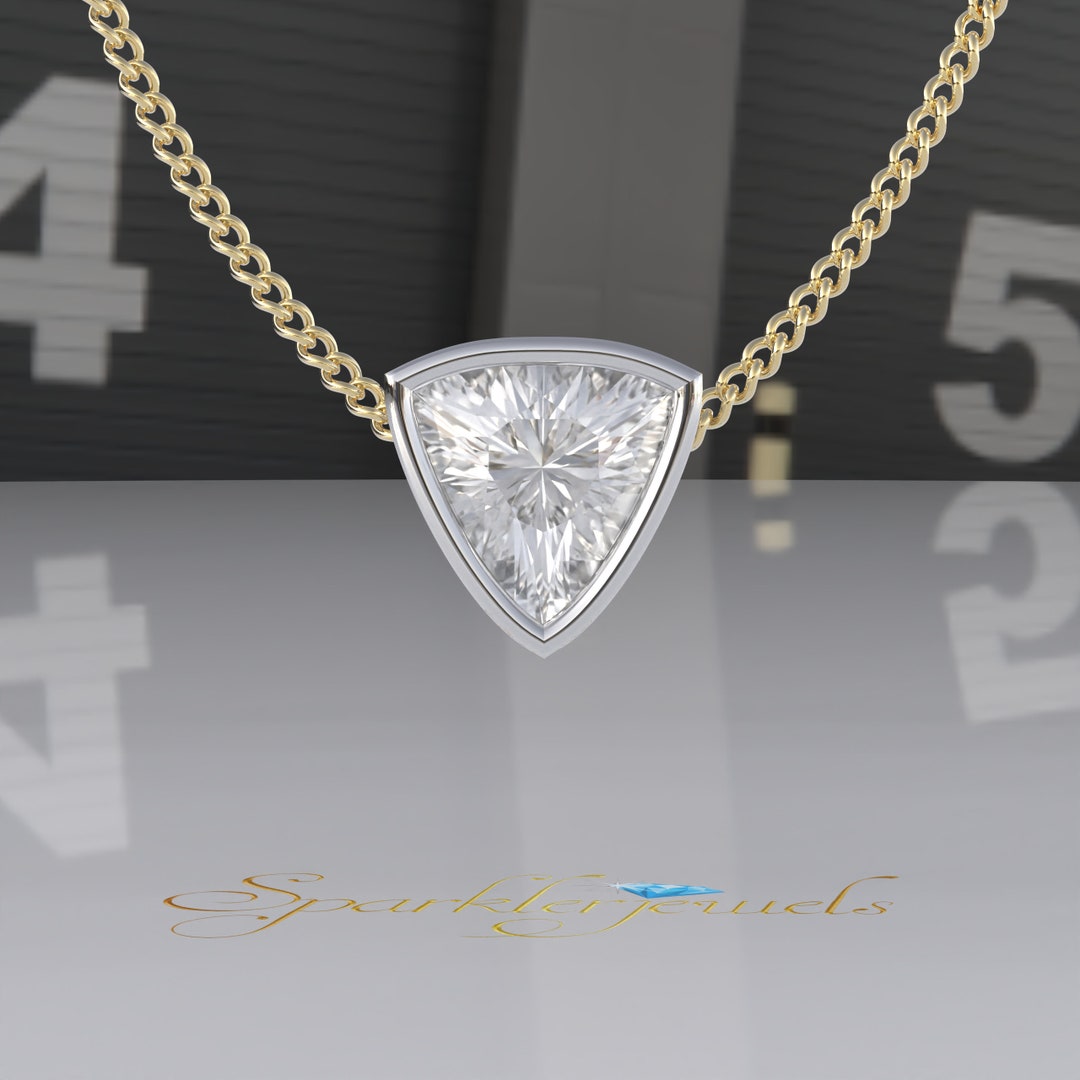 Trillion Cut Moissanite Pendant, Solid Gold 1.2CT Trillion Lab Grown ...