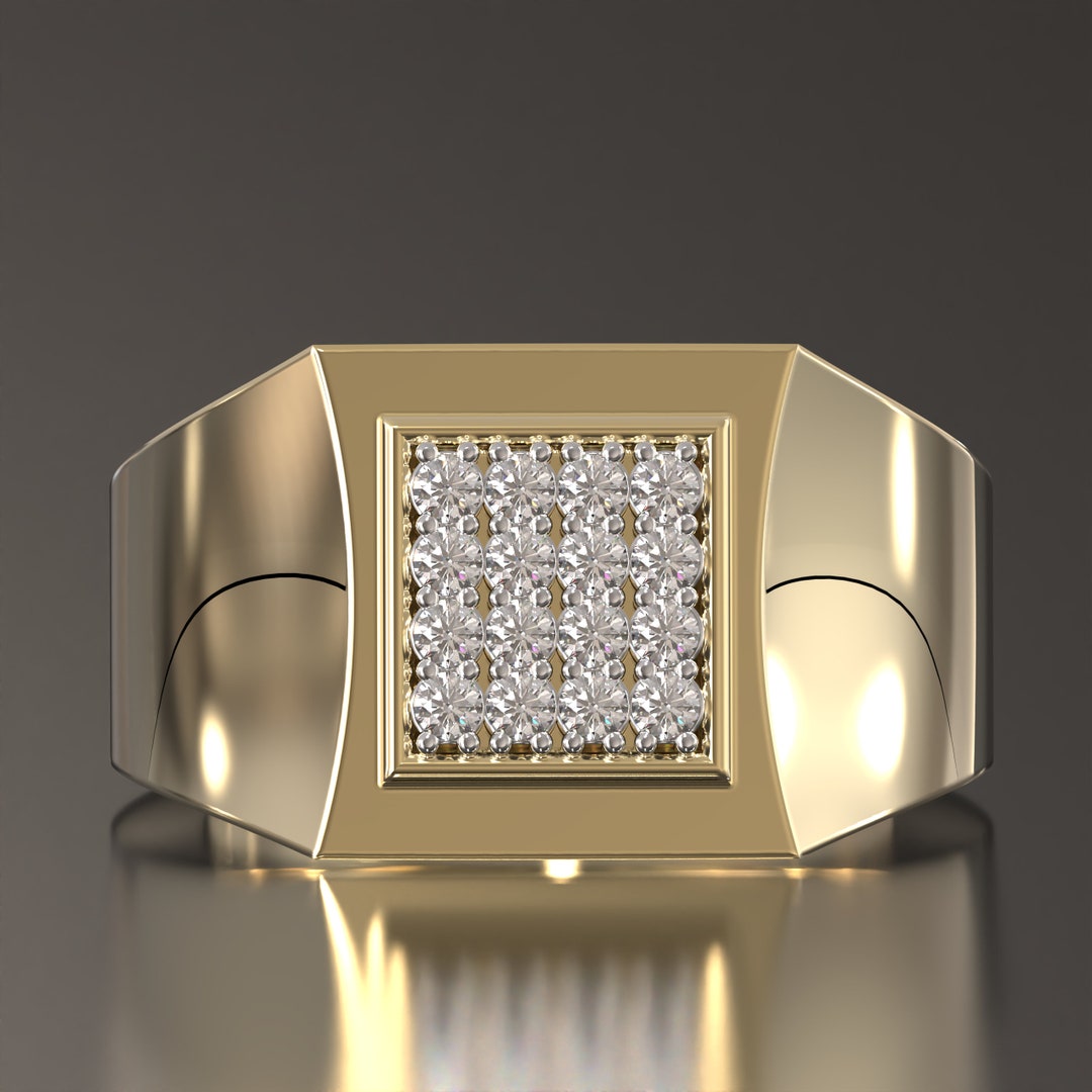 Round Moissanite Men's Ring, 14k Solid Gold Ring for Men, Round ...