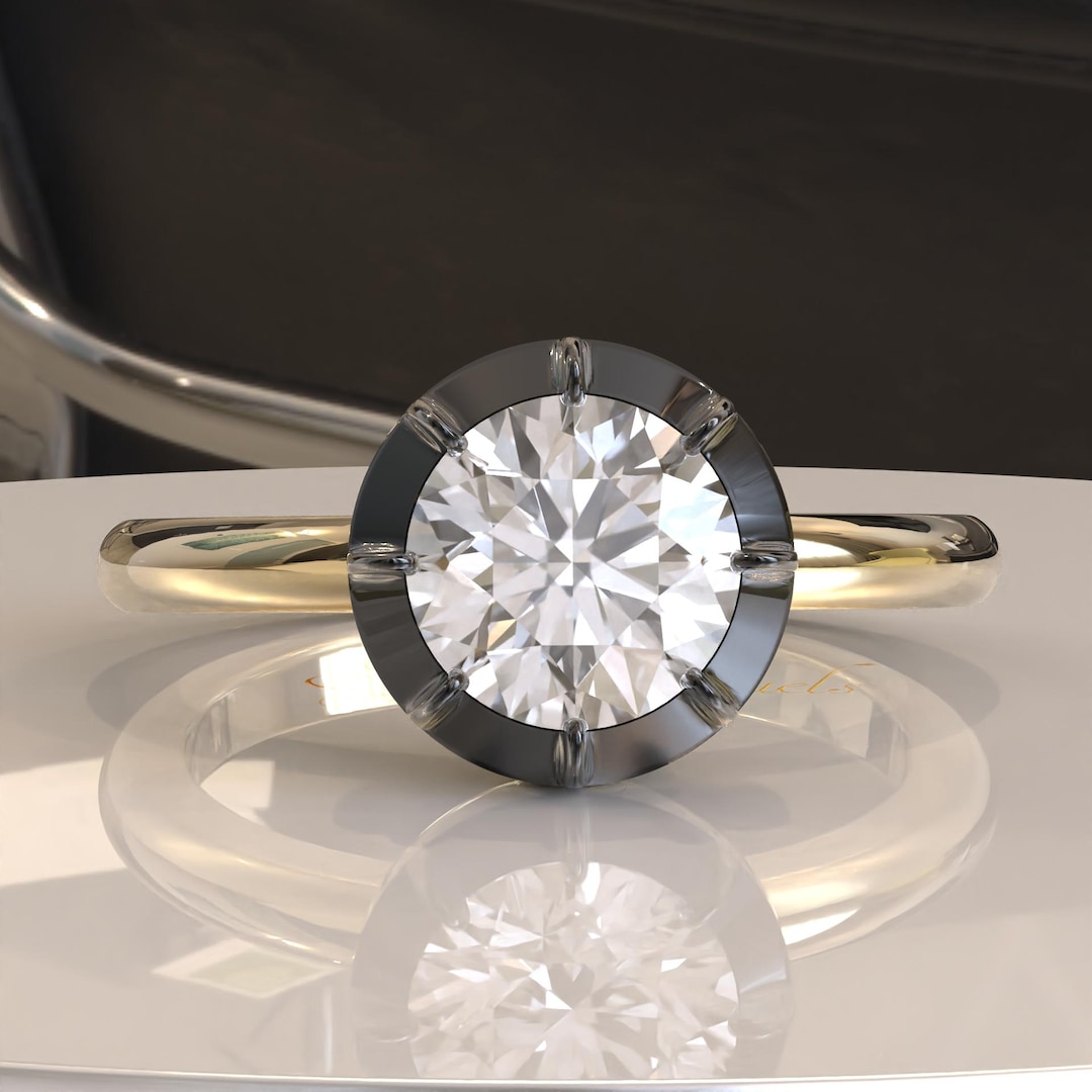 Georgian Cut Down Round Lab Grown Diamond Engagement Ring, Button Back ...