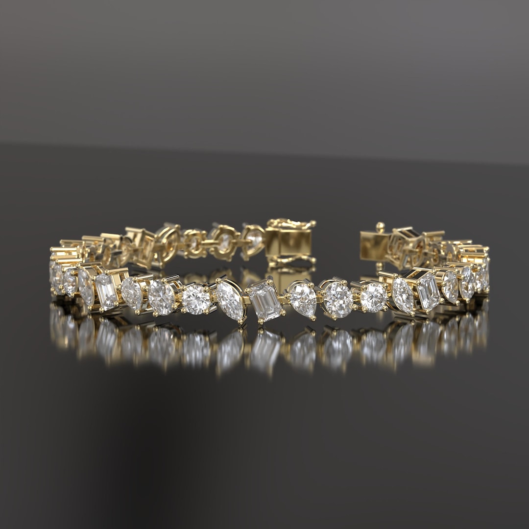 Lab Grown Diamond Tennis Bracelet for Women and Men, Mix Cut Diamond ...