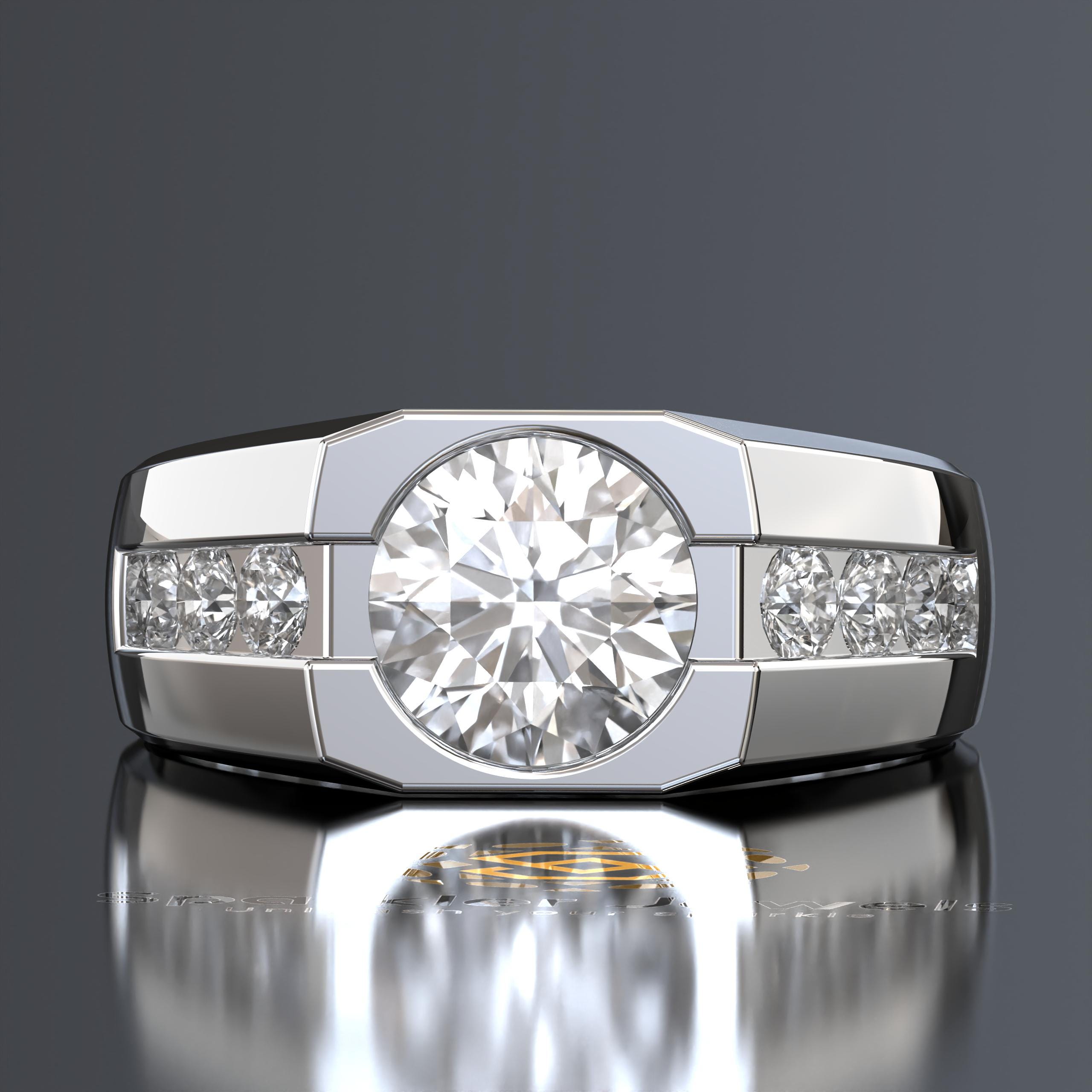 Round Moissanite Men's Ring, IGI Certified Round Brilliant Lab Grown ...