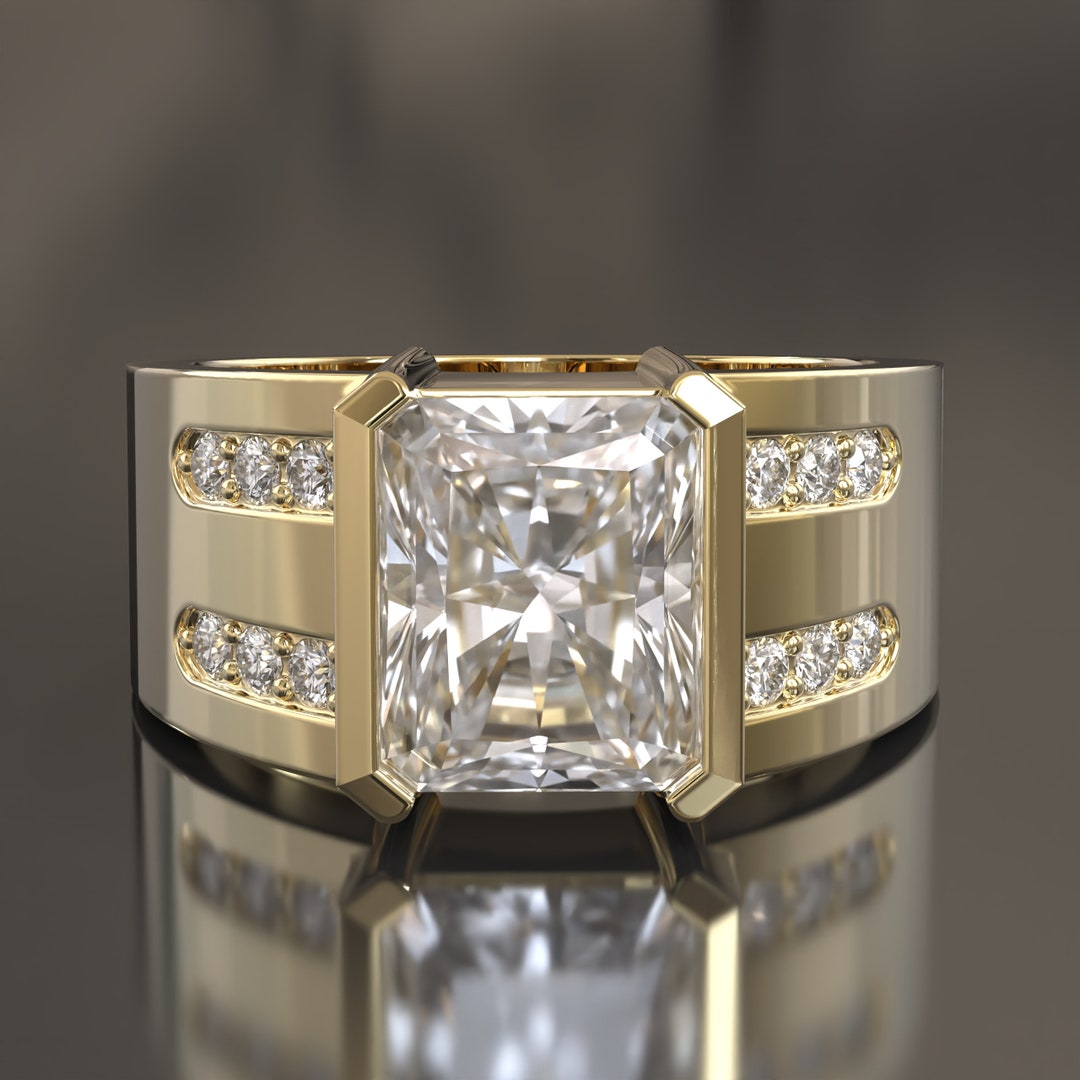 Radiant Cut Moissanite Men's Ring, Solid Gold Ring for Men, Certified ...