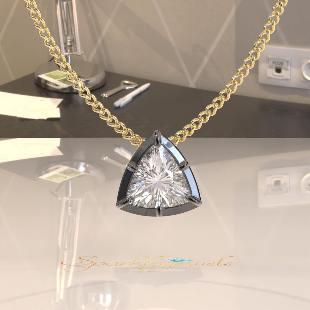 Georgian Cut Down Set Diamond Pendant, 1.2CT Certified Trillion Cut Lab ...