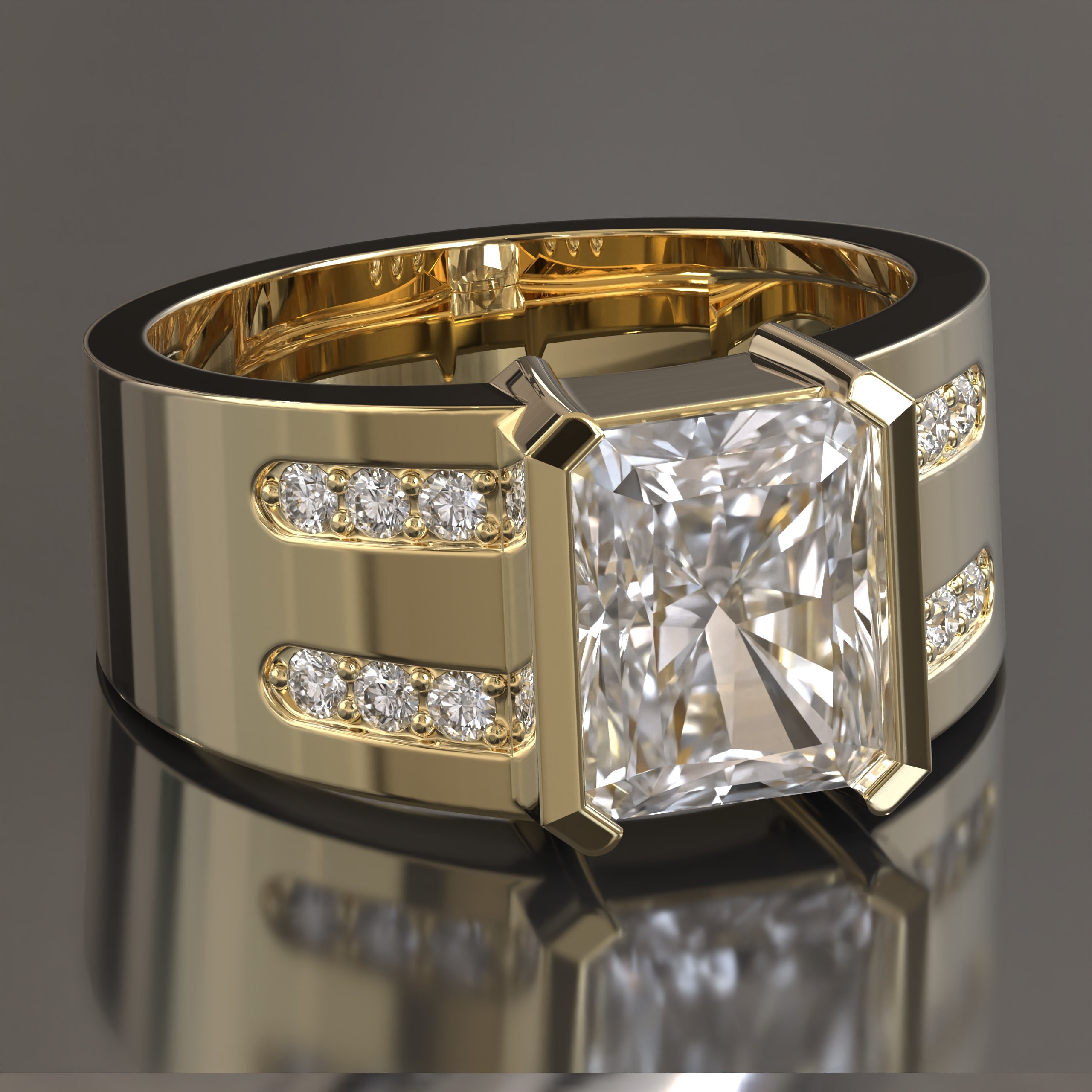 Radiant Cut Moissanite Men's Ring, Solid Gold Ring for Men, Certified ...
