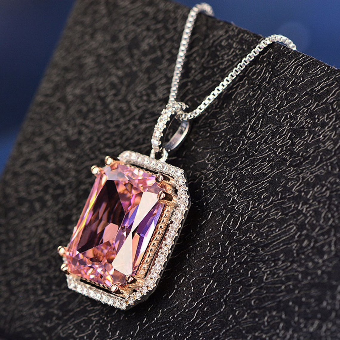 Pink Stone Pendant 14k Solid White Gold Pendant Pink Topaz - Etsy