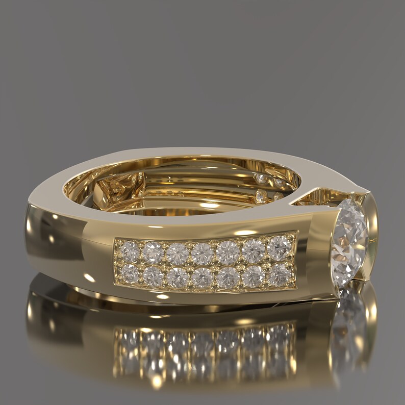 Round Moissanite Men's Ring, Solid Gold Ring for Men, Certified Round ...