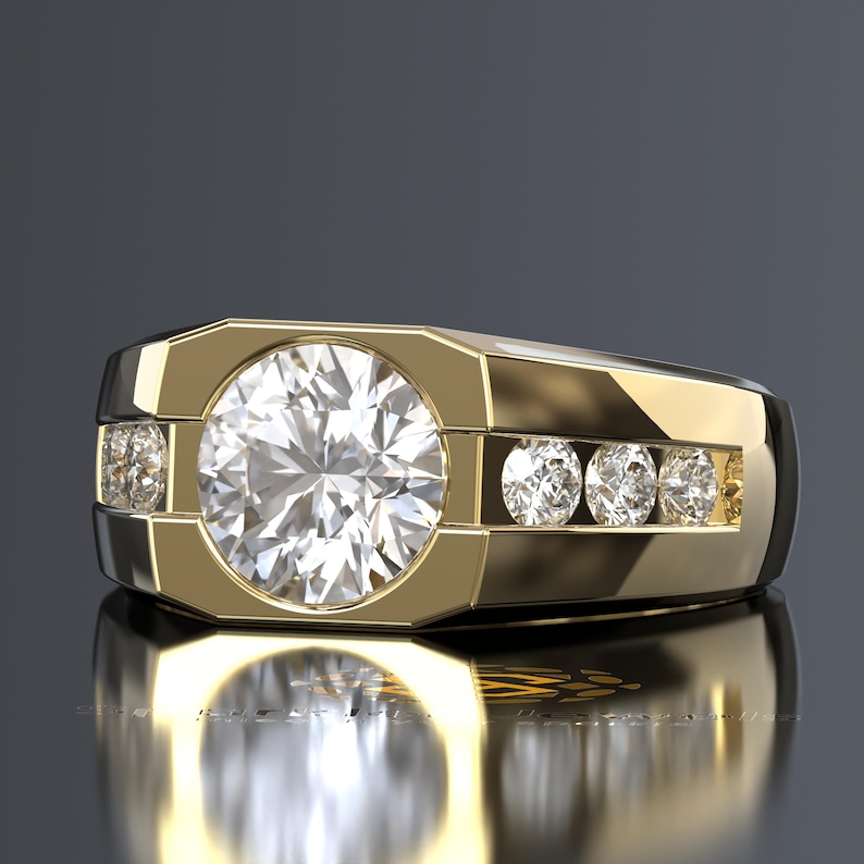 Round Moissanite Men's Ring, IGI Certified Round Brilliant Lab Grown ...