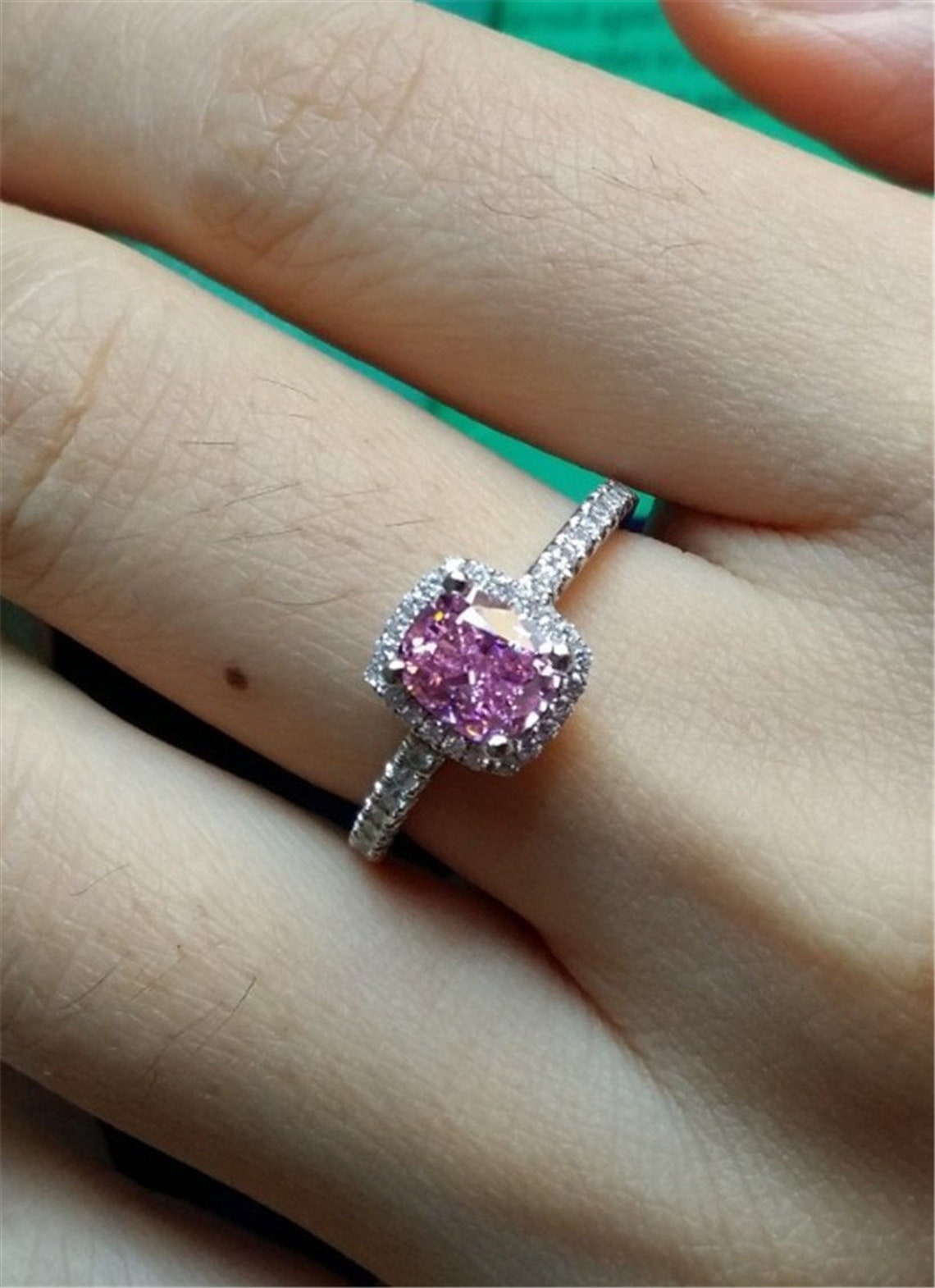 Cushion Cut Pink Sapphire Engagement Ring for Women Gem Stone | Etsy