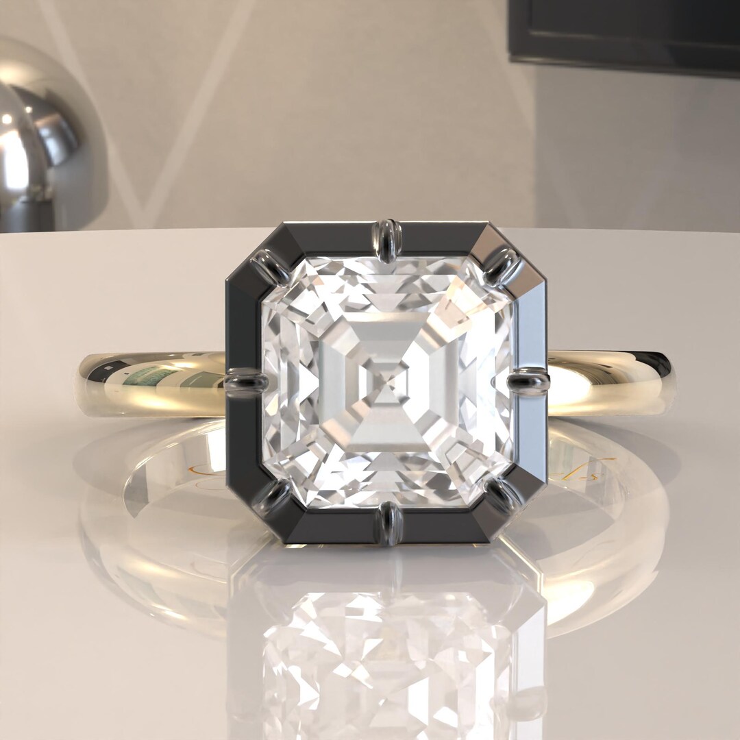 Georgian Cut Down Asscher Cut Lab Grown Diamond Engagement Ring, Button ...