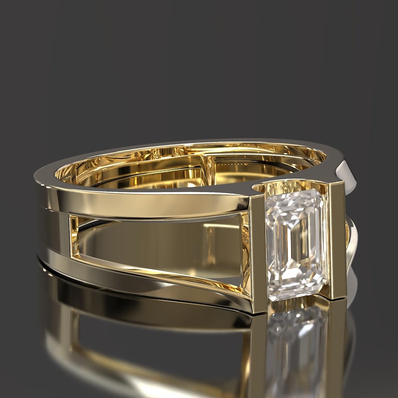 Emerald Cut Moissanite Men's Ring, Solid Gold Ring for Men, Emerald Lab ...