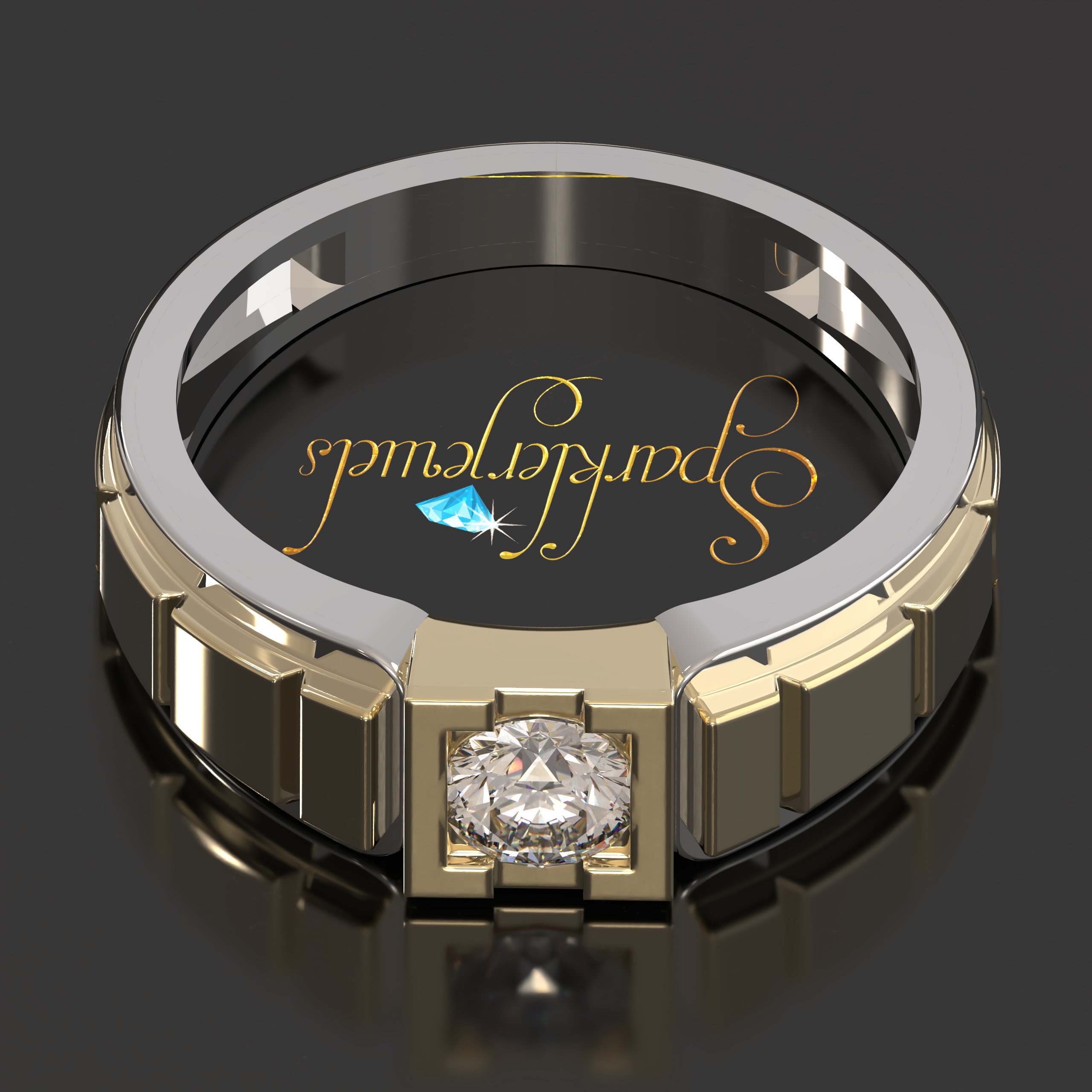 Moissanite Round Diamond Men's Ring, Solid Gold Gents Ring, Certified ...