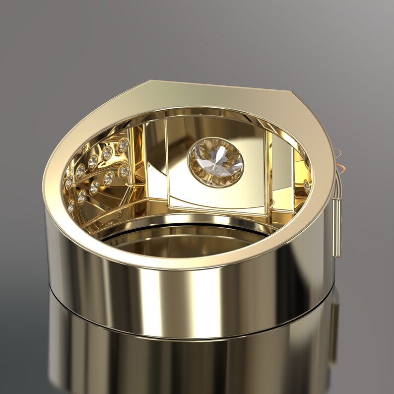 Round Moissanite Men's Ring, Solid Gold Ring for Men, Round Lab Grown ...