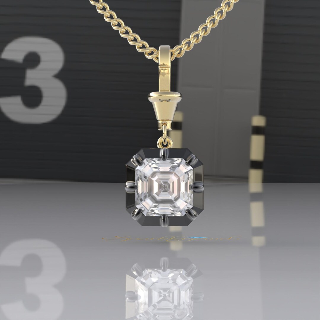 Collet Set Georgian Cut Down Set Diamond Pendant, Asscher Cut Certified ...