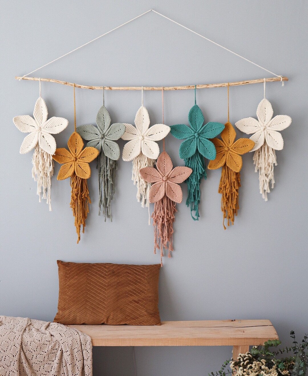 Boho Large Macrame Flowers Wall Hanging, Macrame Fans, Large Headboard ...