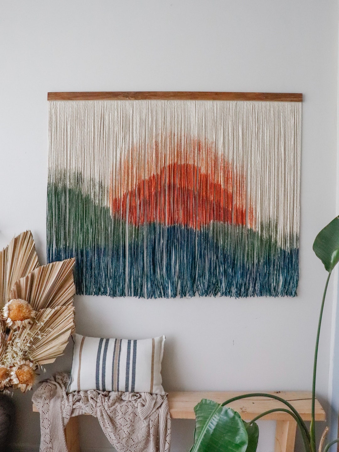 Large Macrame Landscape Wall Decor, Boho Fiber Wall Art, Master Bedroom ...