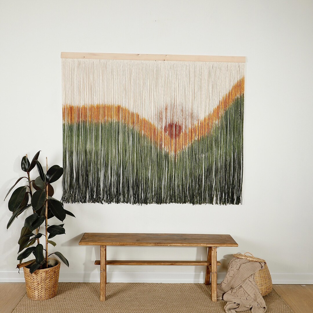 Large Sunset Macrame Wall Hanging, Brown and Green Wide Wall Decor ...