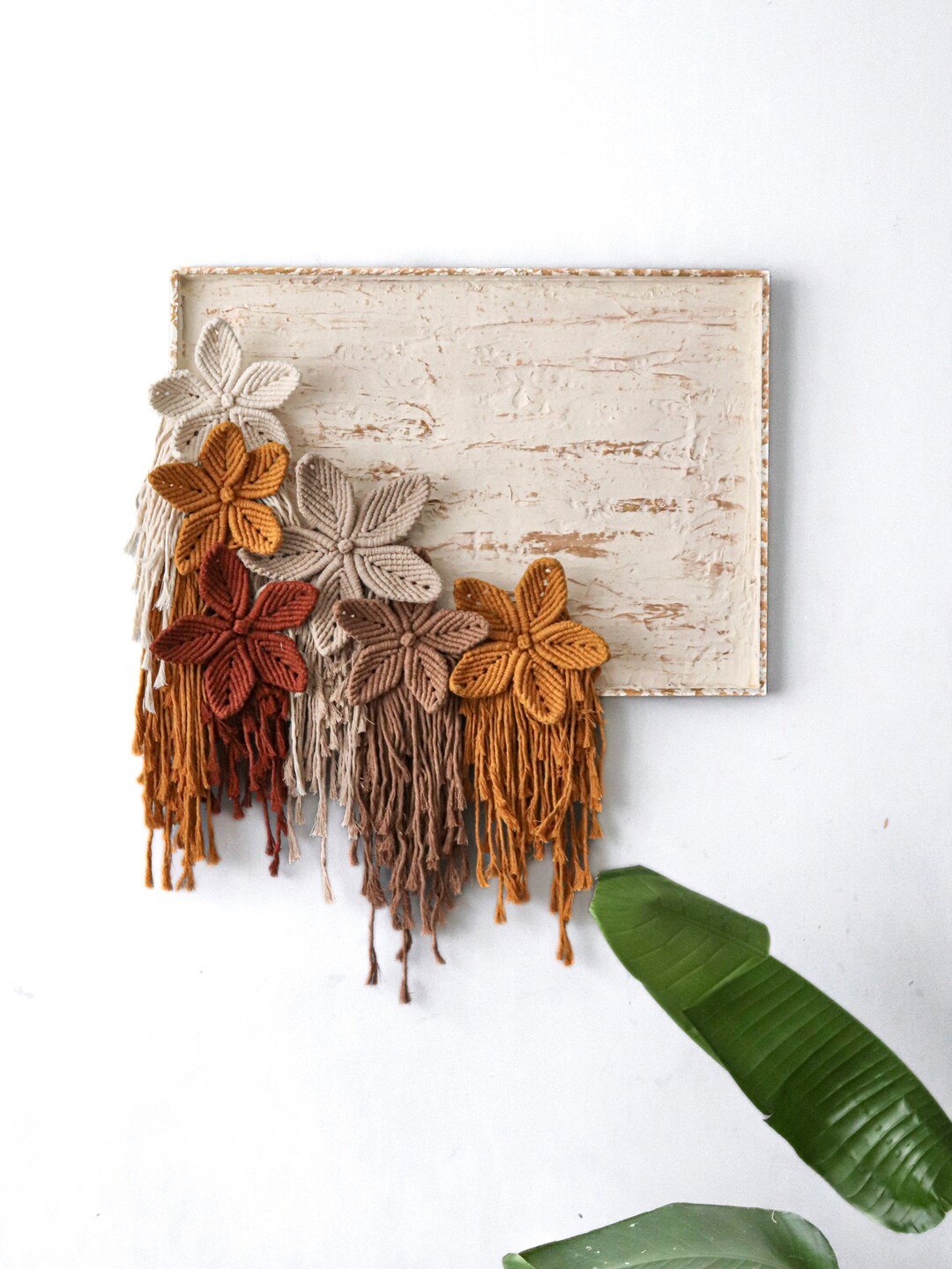 Boho Framed Macrame Wall Hanging, Modern Wood Frame Flower Wall Art ...