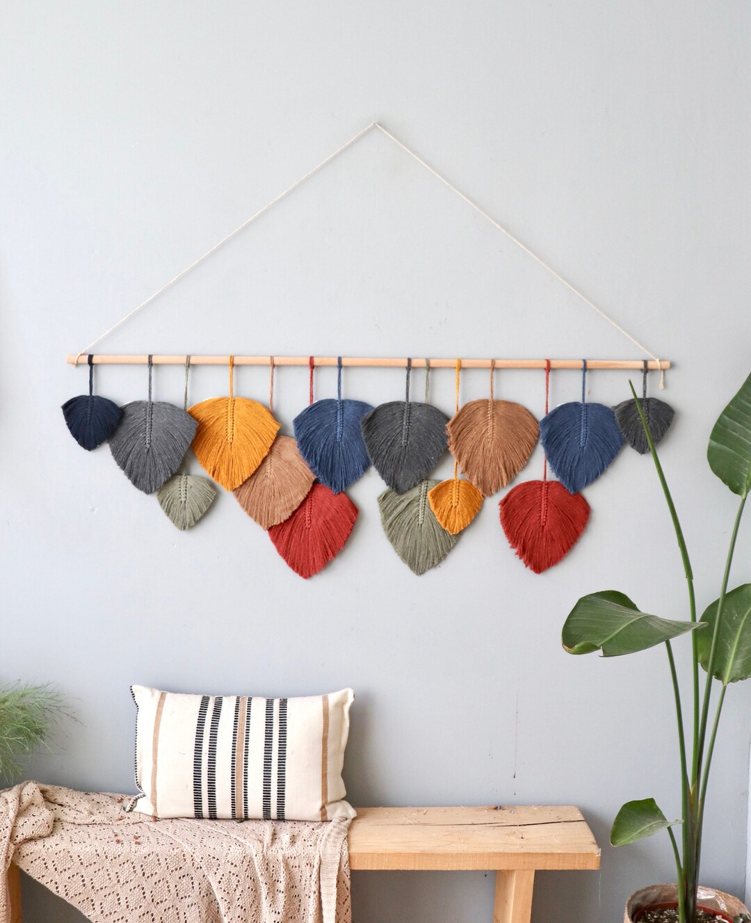 Boho Wall Hanging Wood Stick, Home Decor Rustic Bohemian Vibe, Gift for ...