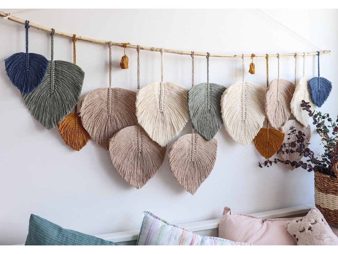 Boho Macrame Feather Wall Hanging: Nature Inspired Yarn Art, Macrame Headboard - Etsy