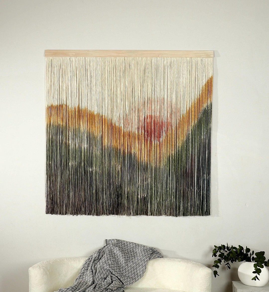 Large Sunset Macrame Wall Hanging, Brown and Green Wide Wall Decor ...