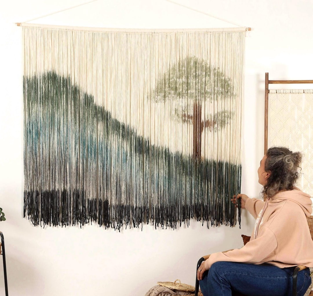 Ombre Landscape Macrame Wall Hanging, Blue Green, 60x40 - Etsy