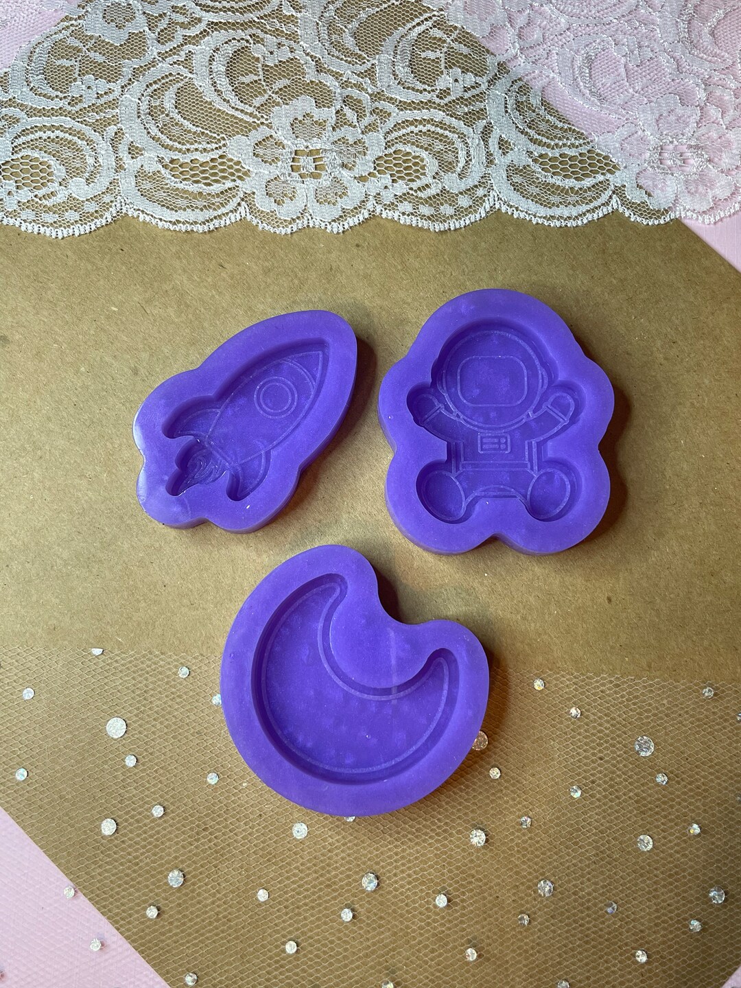 Outer Space Designs, Moon, Rocket Ship, Astronaut, Flat Silicone Molds ...