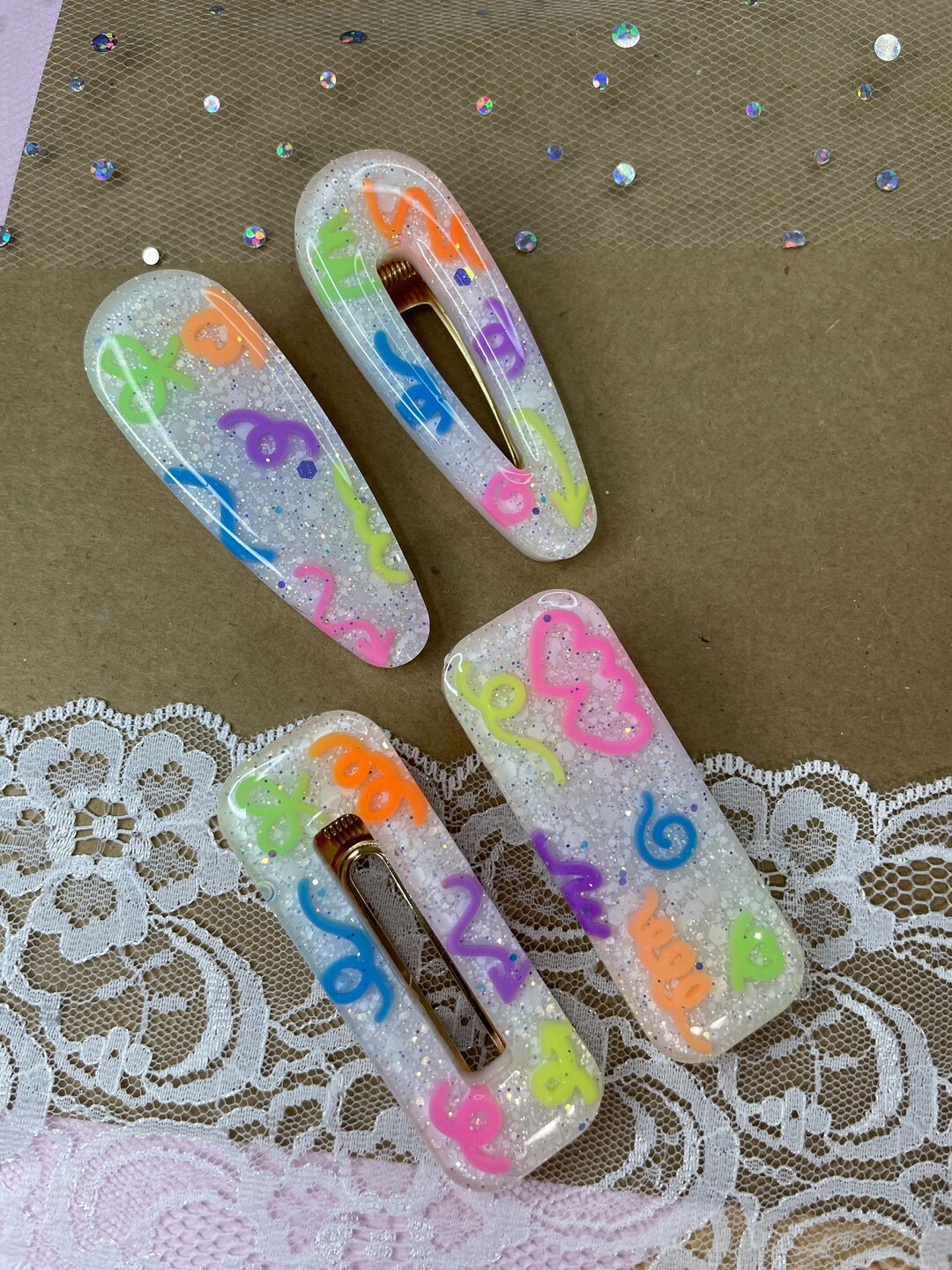 Retro Neon Pattern - 80s Vibe - Cute Gift - Handmade - Single Clip ...