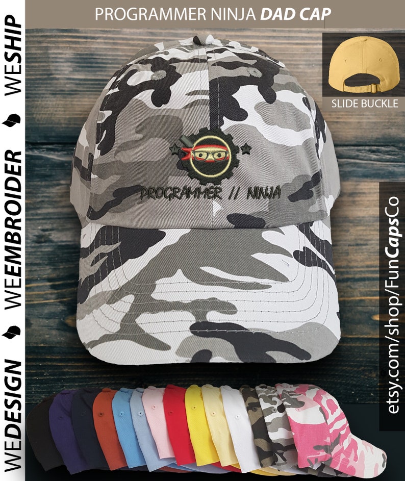 Programmer Ninja Hat, Dad Style Cat, Embroidered Hat, Programmer Dad Cap,fun Hat, Custom ...
