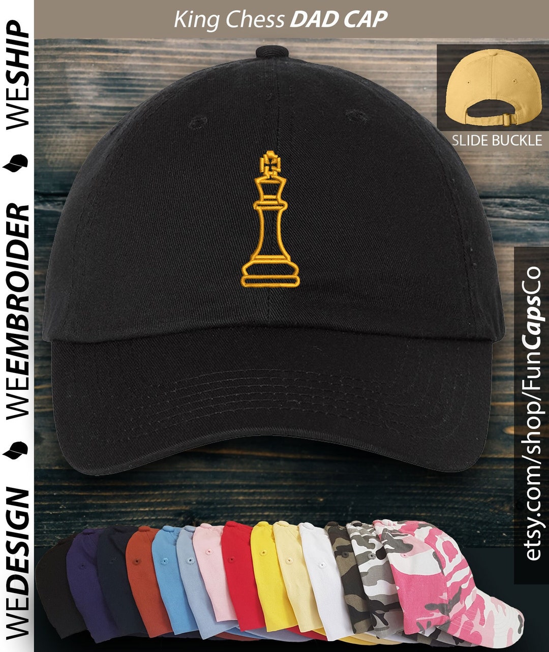 King Chess Hat - Cool Cap Design | Embroidered Baseball Cap Low Profile ...