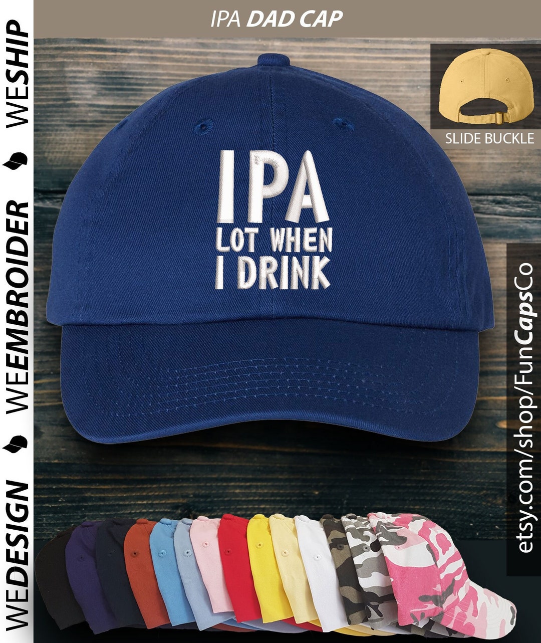 IPA | Embroidered Baseball Cap Low Profile Black Custom Strap Back ...