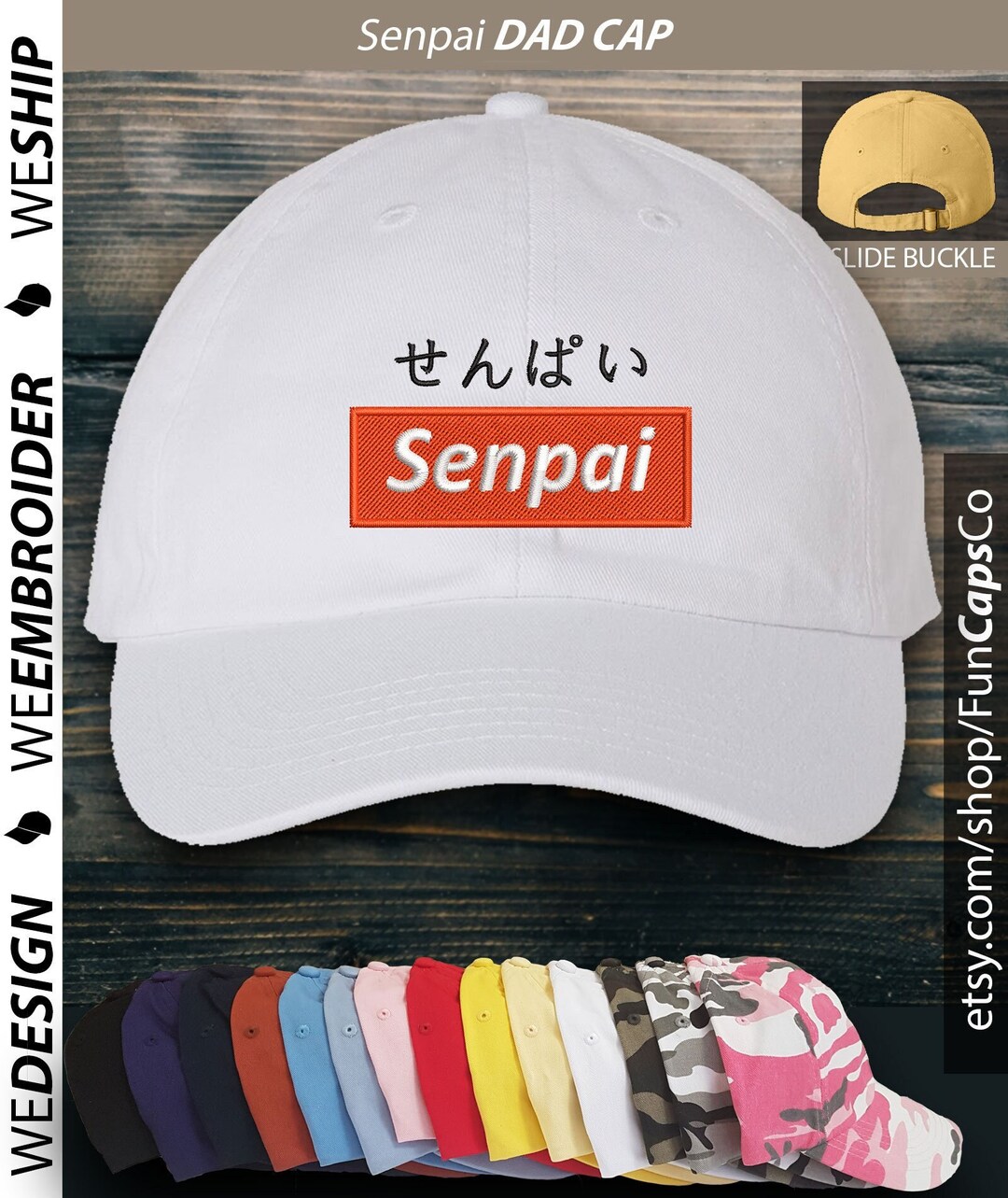 Senpai せんぱい Hat | Embroidered Baseball Cap Low Profile Black Custom ...