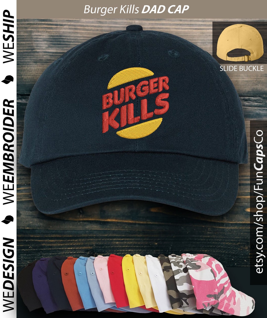 Burger Kills Hat Funny Cap Design Embroidered Hat - Etsy
