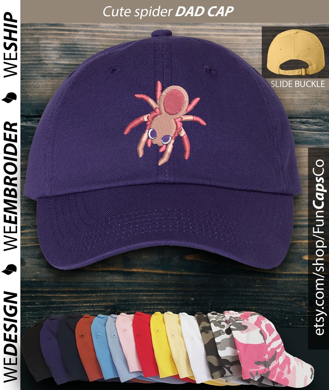 Cute Spider Hat // Embroidered Baseball Cap Low Profile Black Custom ...
