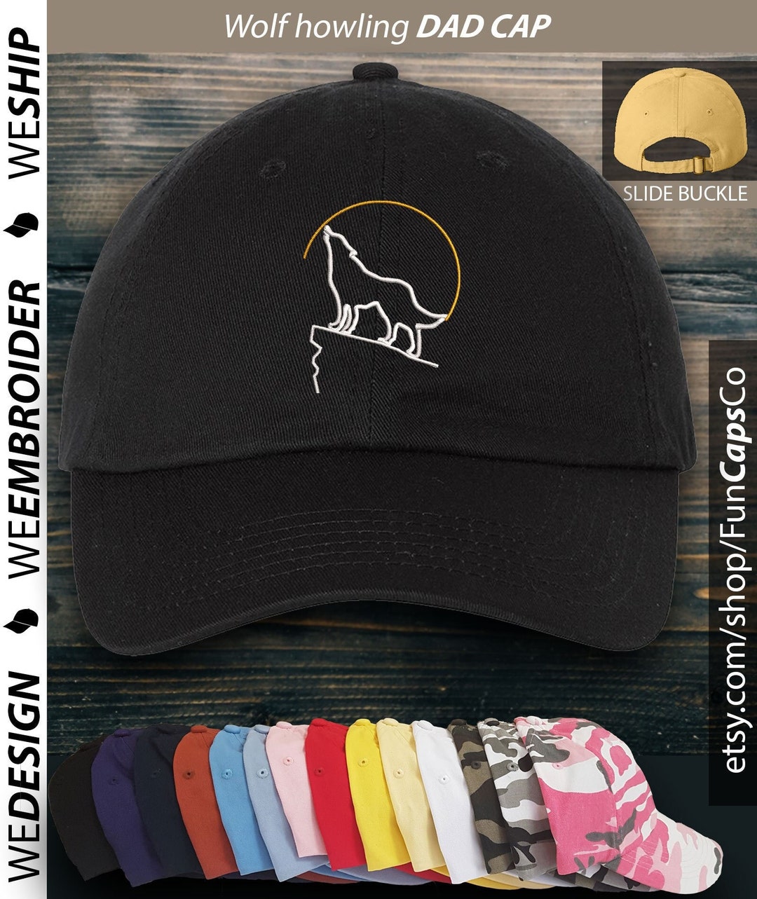 Wolf Howling Hat Cool Cap Design Embroidered Hat - Etsy