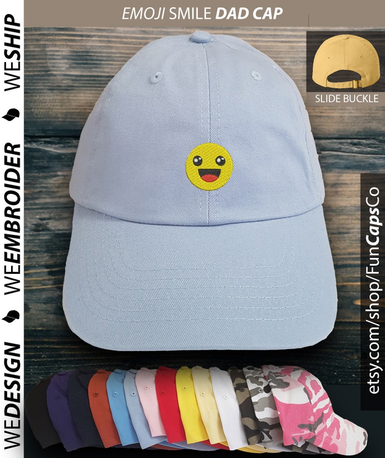 SMILE Emoji Hat, Smile Cap, Embroidered Hat, Emoji Hat, Custom ...