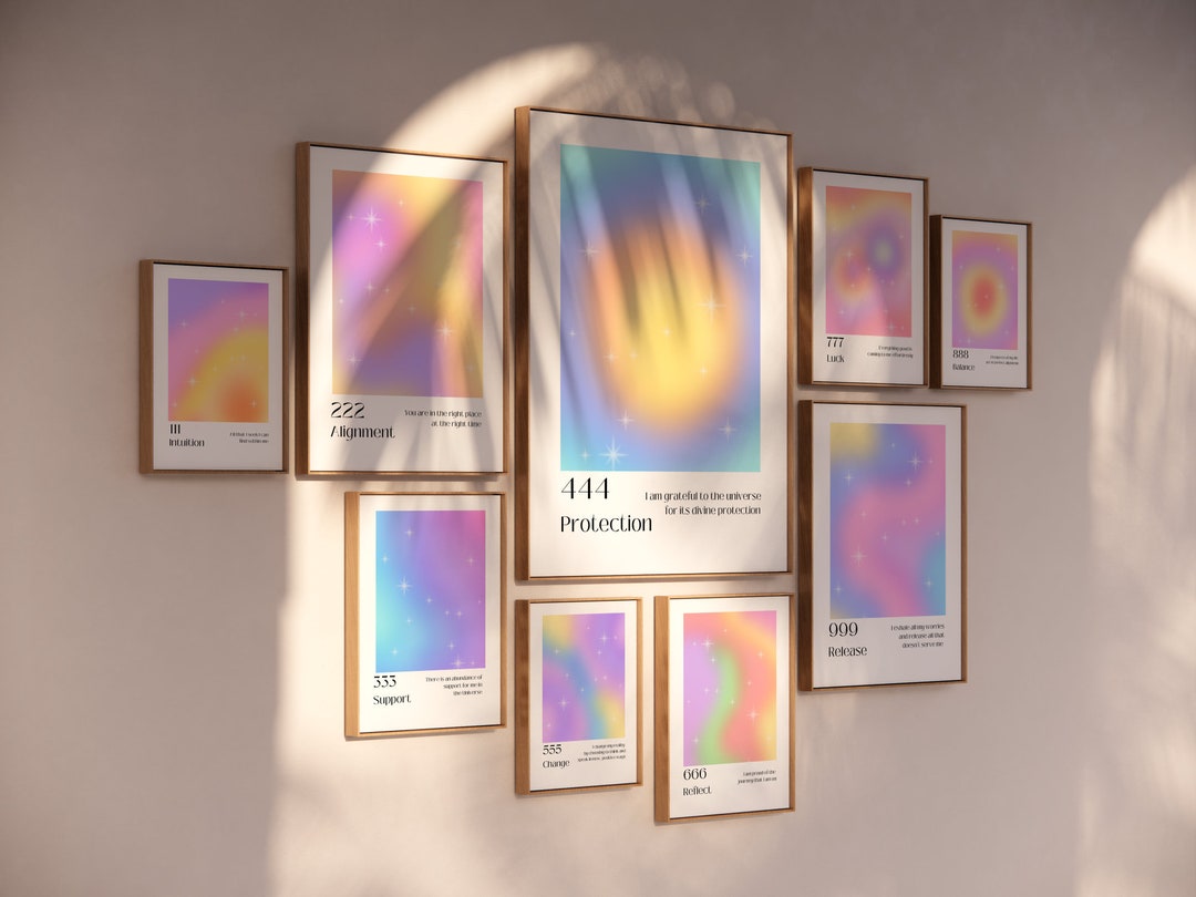 Angel Number Set of 9 Prints, Aura Poster Set, Trendy Wall Art ...