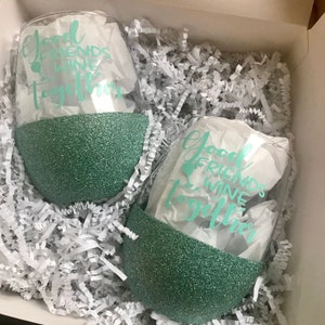 Good Friends Wine Together Glitter Wine Glass Gift Set - Etsy