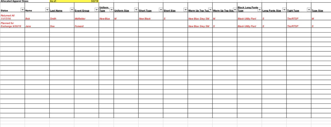 Clothing Inventory Tracker Spreadsheet - Etsy