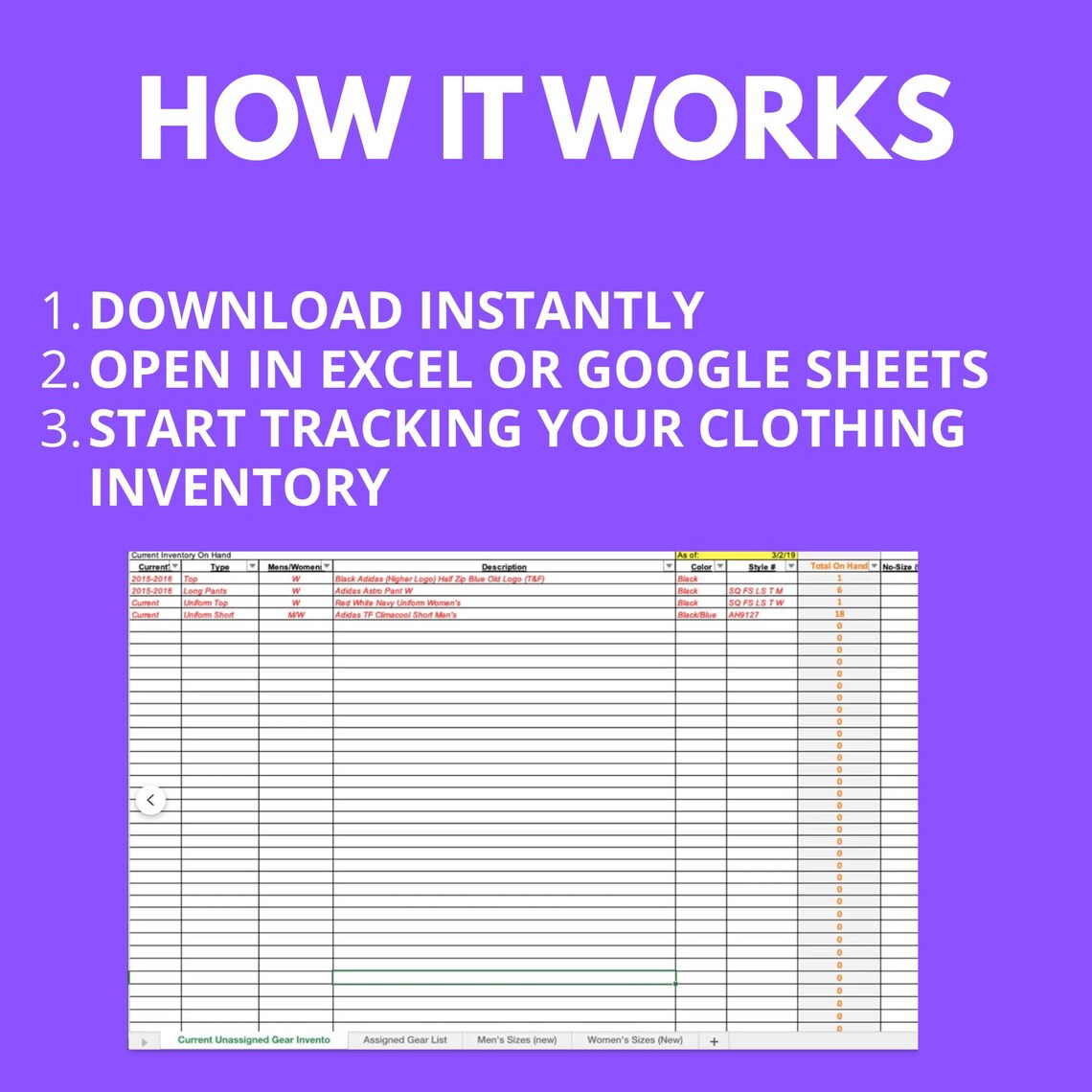 Clothing Inventory Tracker Spreadsheet - Etsy