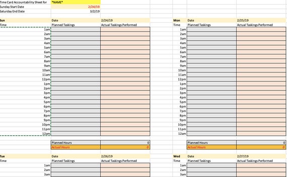 Timecard Excel Spreadsheet Template Digital | Etsy
