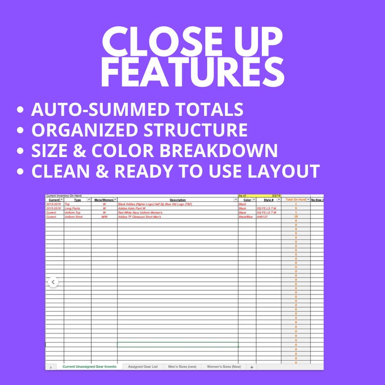 Clothing Inventory Tracker Spreadsheet - Etsy