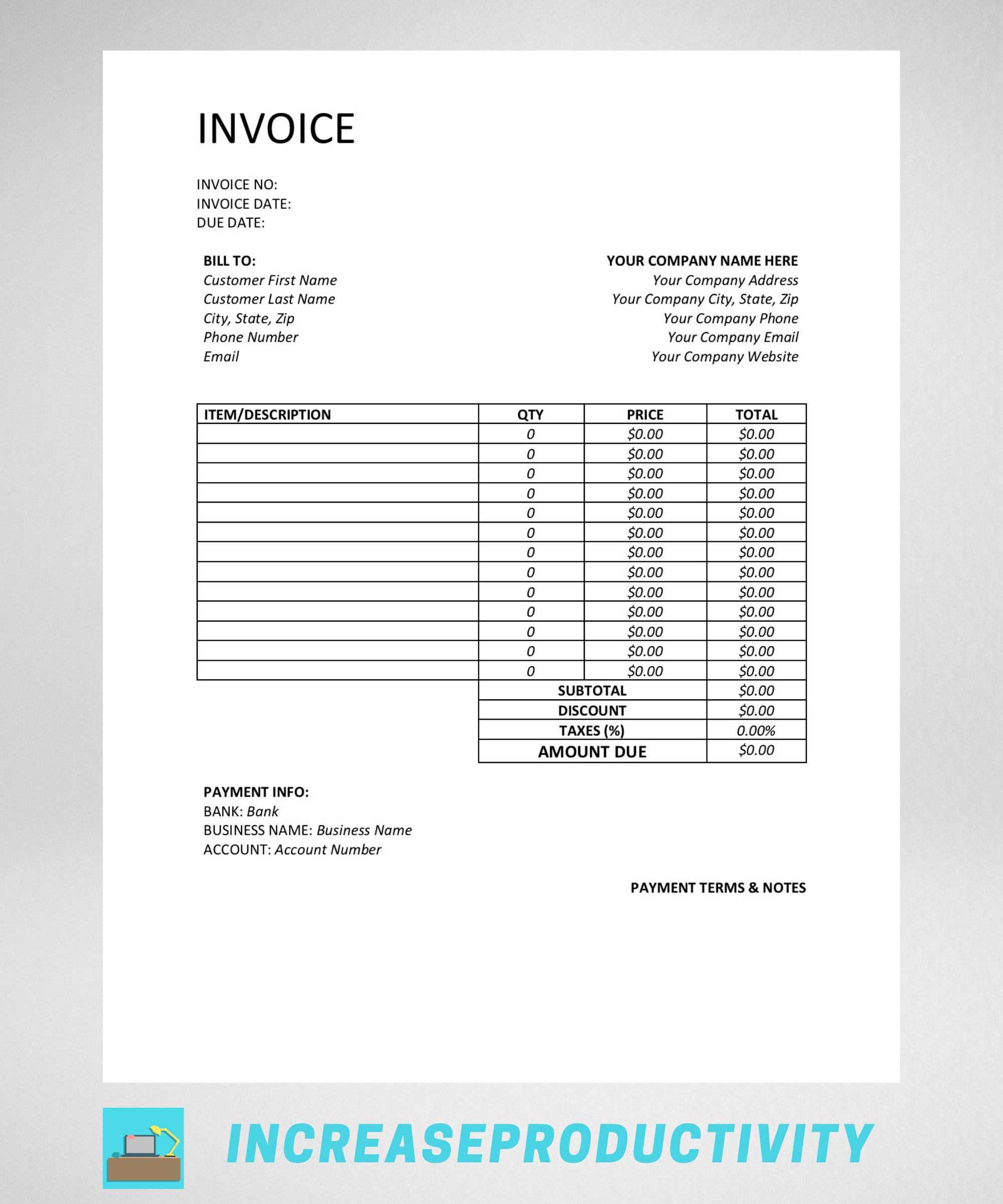 Editable Invoice Receipt Template Order Form Instant Download Business ...