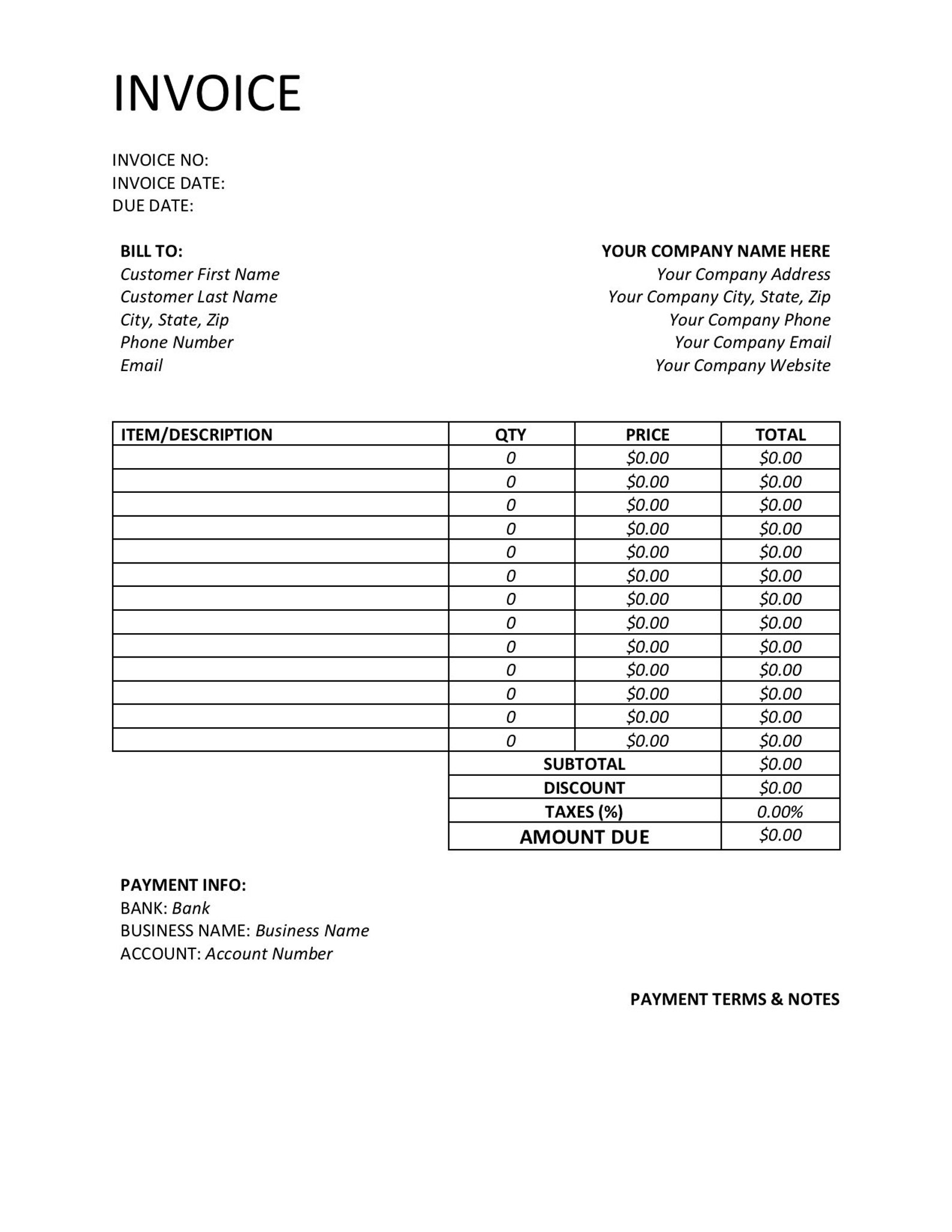 Editable Invoice | Receipt Template | Order Form | Instant Download ...