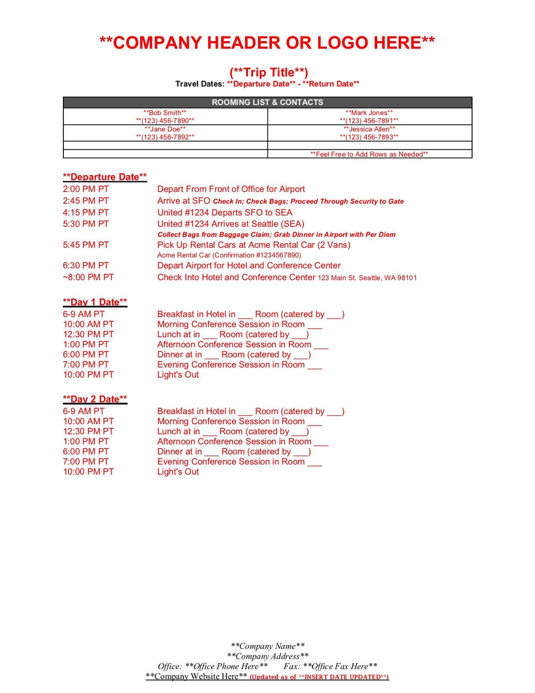 Travel Itinerary Template In Word Etsy
