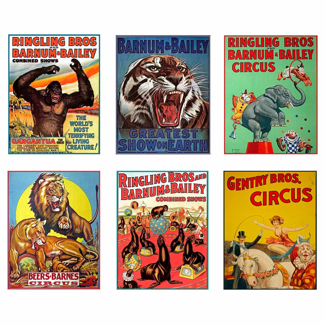 CIRCUS ANIMALS: 8"×10" Ready-to-frame Decorative Art Prints. Set of 6 ...