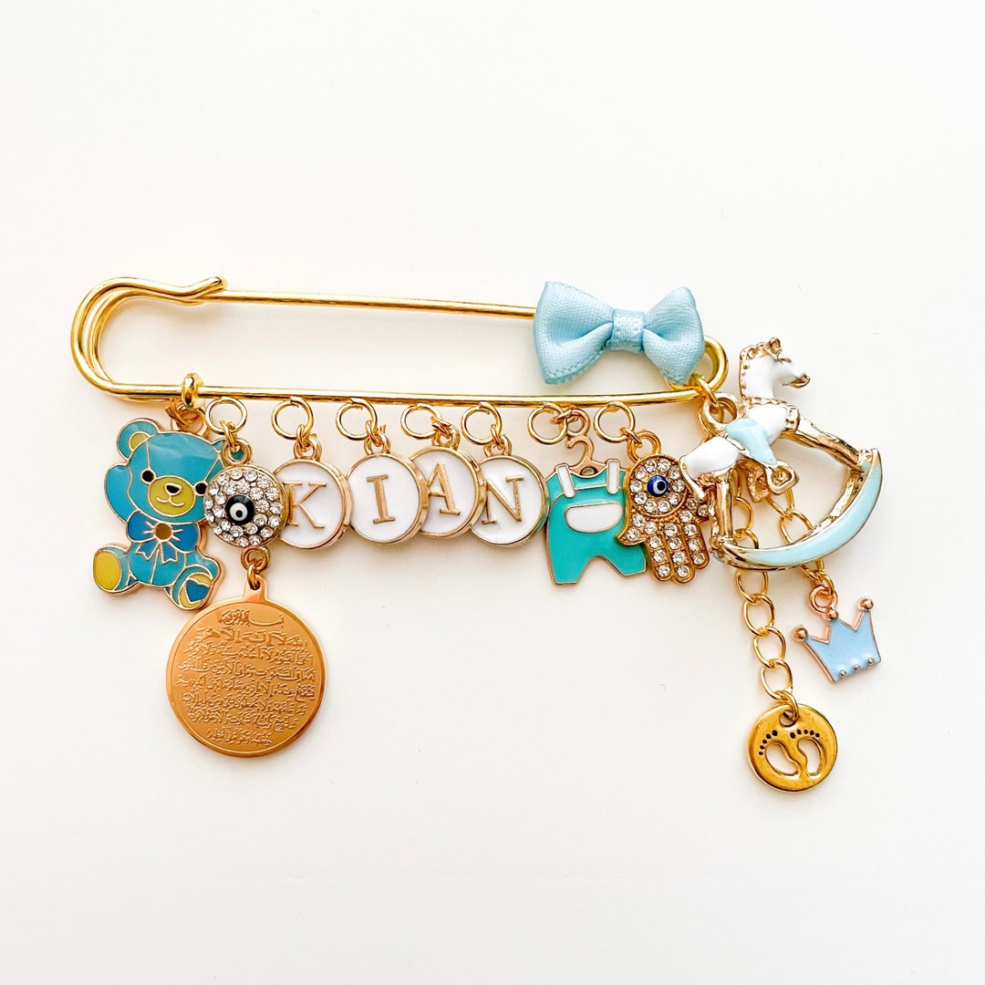 Pin With 12 Charms, Stroller Pin, Baby Brooch, Baby Girl, Baby Boy ...