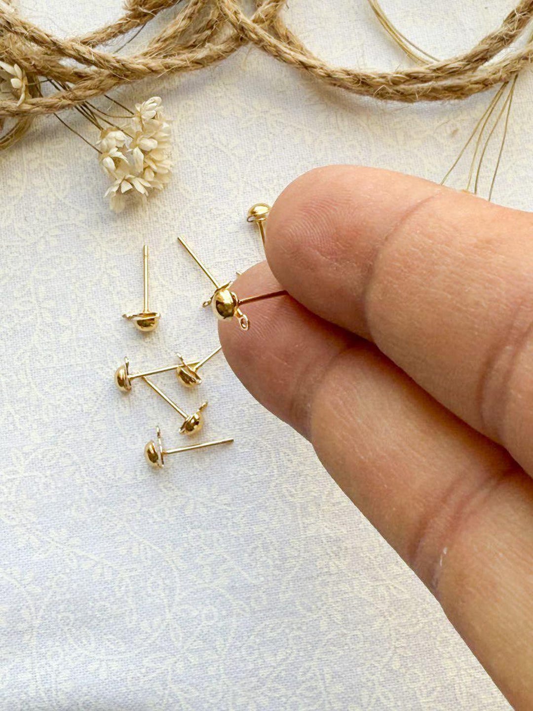 20 Gold Stainless Steel Half Ball Earring Posts: 7x4mm DIY Stud ...