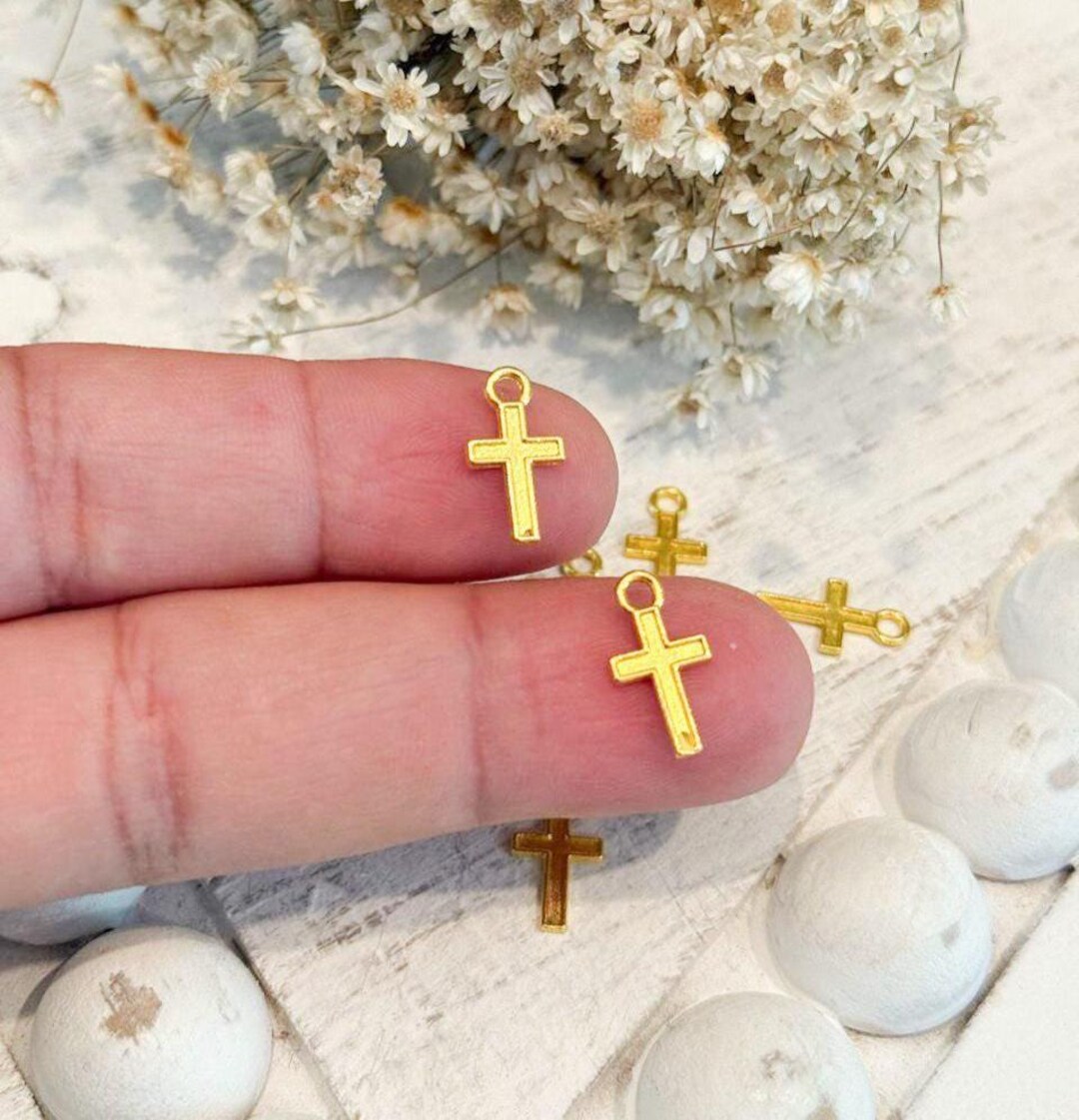 30 Pieces Tiny Gold Cross Charms, Cross Earring Drops, Religious Charms ...